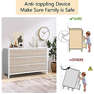 LYNSLIM 6 Drawer Dresser, Wooden Dresser for Bedroom, Modern Chest of Drawers, Storage Cabinet for Living Room, Nursery, Entryway