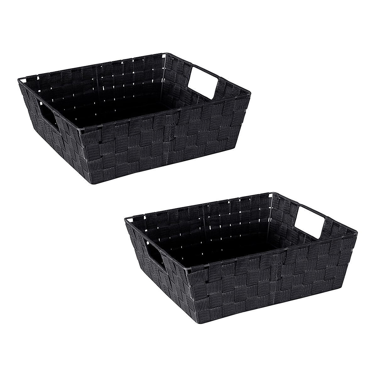 Simplify Large Shelf Woven Strap Tote | Decorative Storage Basket | Built in Handles | Organization | Closet | Bedroom | Bathroom | Nursery | Accessories | Toys | Gifts | 2 Pack | Black