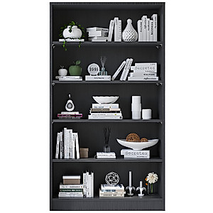 Bookcases and Book Shelves 5 Shelf, Corner Wood Storage Bookshelf Open Large Bookcase Closed Back Shelves Big Book Case for Bedroom Living Room 33" Wide 60" Tall High 10" Deep 5 Tier