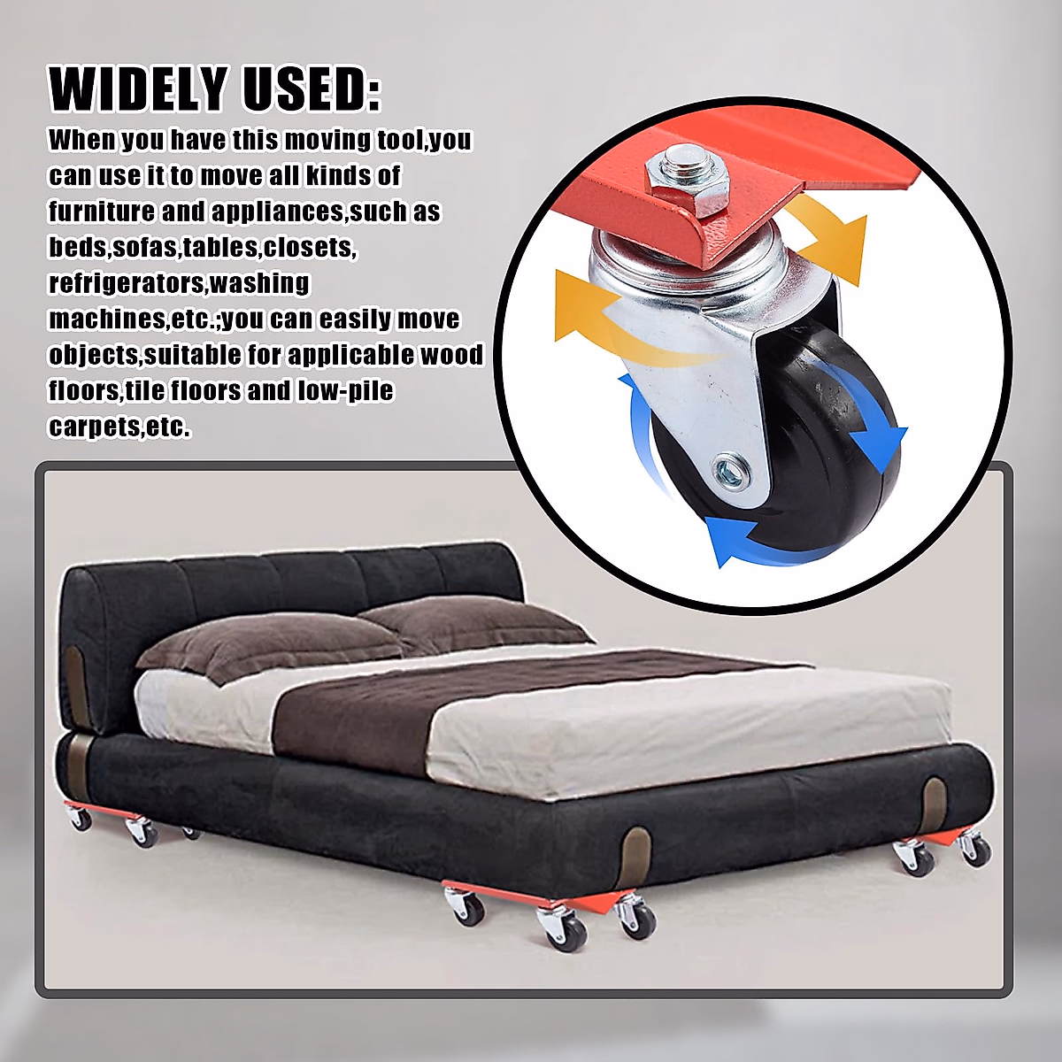 GUDESEN Snowmobile Dolly Heavy Duty Carries up to 1500 lbs (682 kg) V-Slide with 2.5” PVC Swivel Casters Rubber Pad Protecting Skis and 2 Pairs of Heavy Duty Straps Firmly Attaching