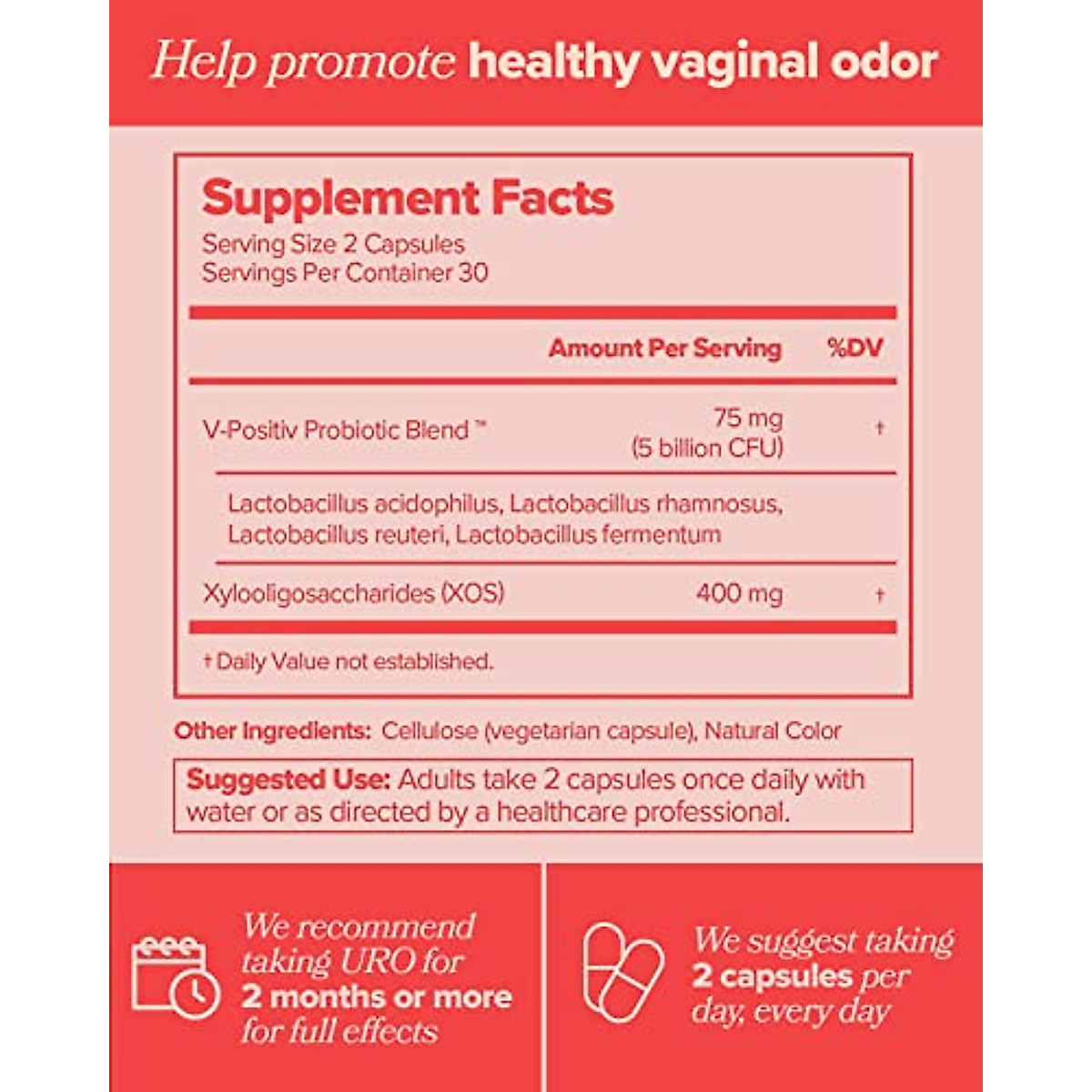 URO Vaginal Probiotics for Women pH Balance with Prebiotics & Lactobacillus Probiotic Blend - Women's Vaginal Health Supplement - Promotes Healthy Vaginal Odor & Vaginal Flora, 60 Count (Pack of 1)