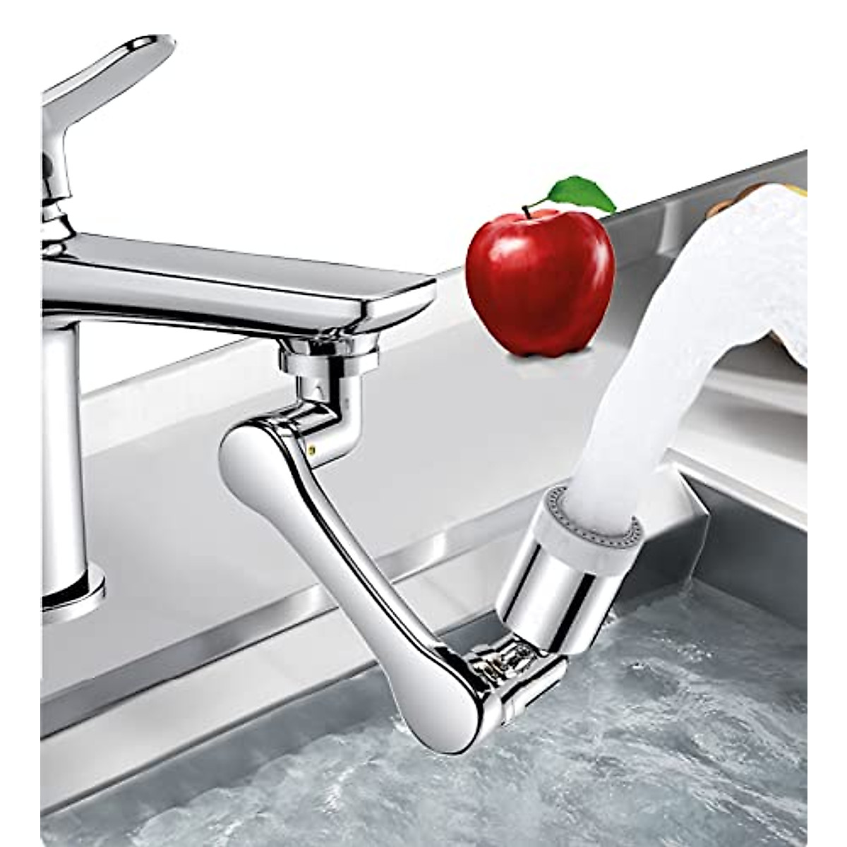 1080° Rotating Extension Faucet Aerator, Splash Faucet Sprayer Aerator, Swivel Faucet Extender for Bathroom & Kitchen Sink with 2 Water Outlet Modes,Silver