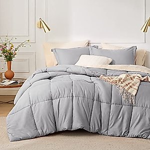 Bedsure Twin Comforter Set - Grey Basket Weave Down Alternative Comforter Set Twin/Twin XL Size, Lightweight All Season Bedding Set with 1 Pillow Sham