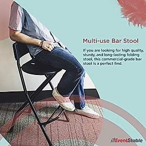 EventStable TitanPRO Folding Bar Stool with Backrest - Black Metal Frame Stool with Back Support - Durable and Sturdy Folding Stool for Outdoor Kitchen Shop Cafe