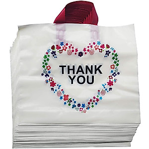 inkalfa 24 Pcs Beige Thank You Bags,Gift Bags with Soft Loop Handle,Plastic Bags Boutique Bags,Size:15"x12"x3"（38 * 30 * 8CM 2.8 Mil.