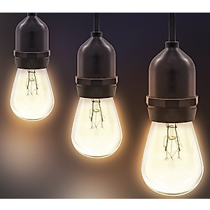 Outdoor String Lights 48 Ft, Commercial Grade Outdoor Light Strand with Hanging Sockets - Weatherproof Strand for Patio Garden Porch Backyard Party Deck Yard, 15 light bulbs included – Black