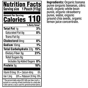 Plum Organics Mighty Builder Organic Toddler Food - Banana, White Bean, Strawberry, and Chia - 4 oz Pouch (Pack of 12) - Organic Fruit and Vegetable Toddler Food Pouch