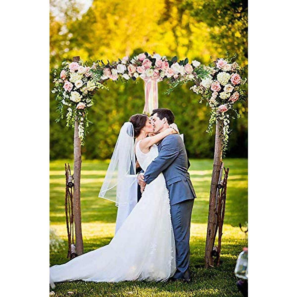 Lvydec Artificial Rose Flower Swag, 25 Inch Decorative Swag with Fake Roses, Green Leaves and Silk Ribbon for Wedding Arch Front Door Wall Decor