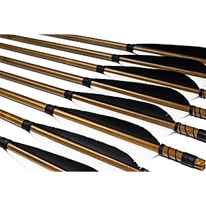TTFLY FLETCHING 12pcs Parabolic 5" Black White Fletching Bamboo Arrows 32" Practice Targeting Arrow Archery for Recurve Bow Longbow