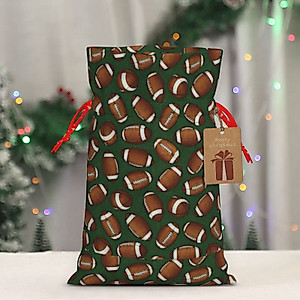 WURTON Gift Bag With Drawstring, Football Green Canvas Gift Bags, Present Wrap Bags For Christmas, 6.9 X 4.7 In