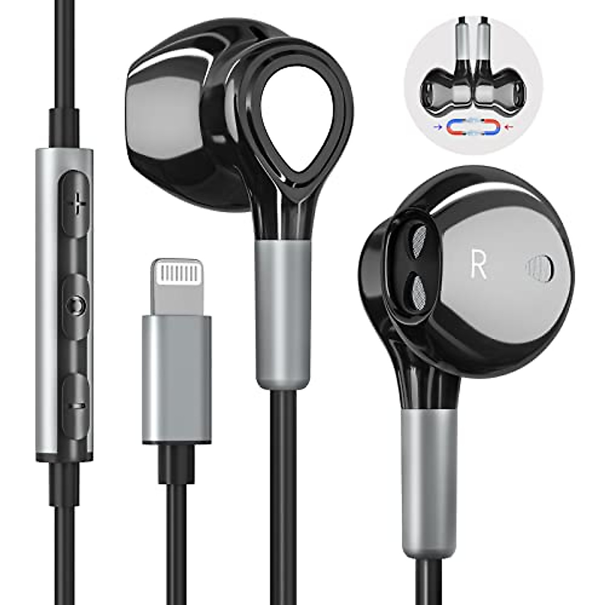Gsangoo for iPhone Headphones Wired, MFi Certified Lightning Headphones for iPhone 14 13 12 11 Pro Max Earbuds Wired with Microphone Wired Control Magnetic in-Ear Earphones for iPhone SE XR XS 8 Plus