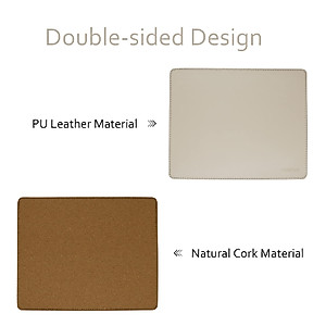 KINOPREV Leather Mouse Pad - Wood Mouse Pad with Stitched Edge,PU Non-Slip Mouse Pad,Double Side Mousepad,Waterproof Gaming Mouse Pad for Computers,Laptop,Office & Home,10.2" x 8.3",1 Pack (Beige)