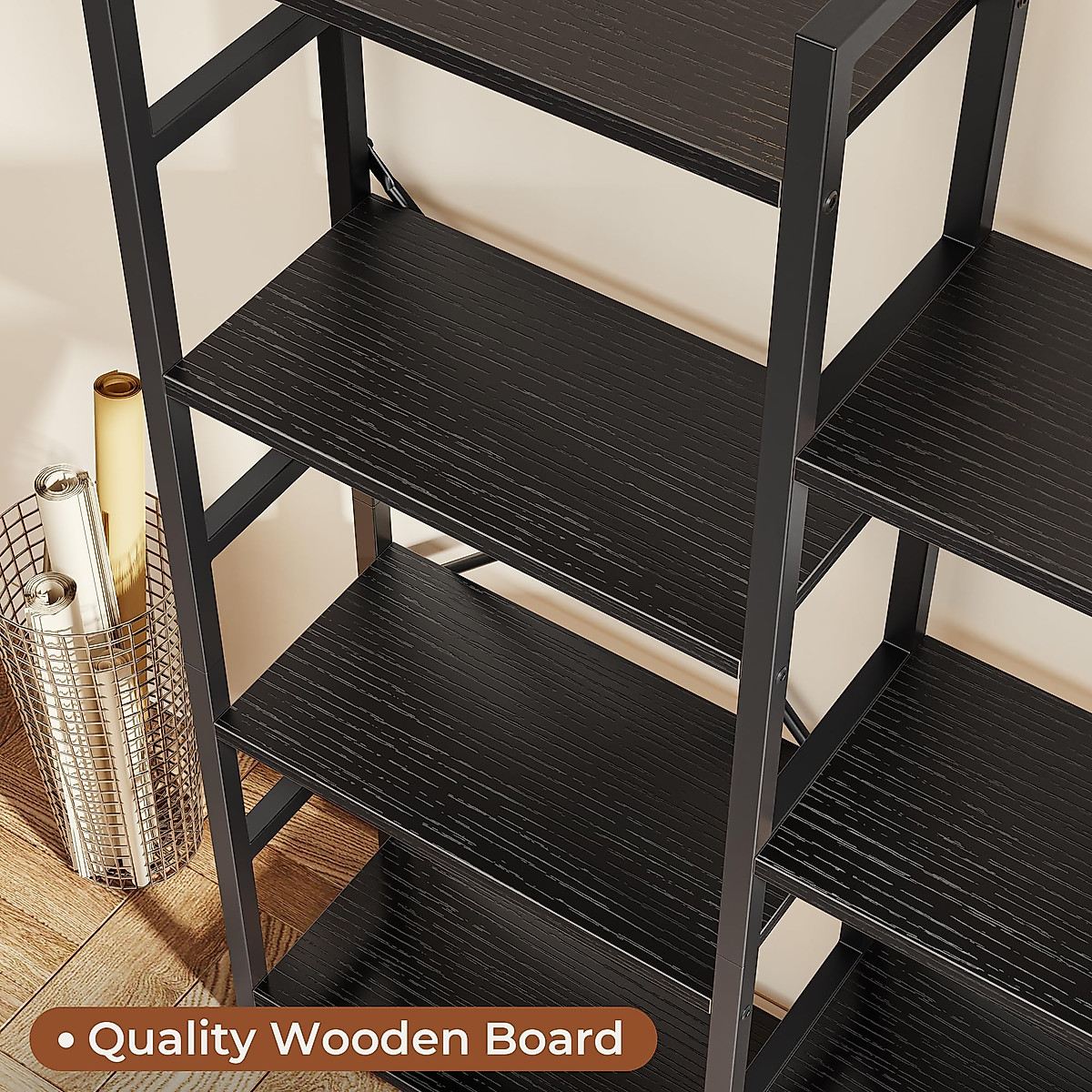 SUPERJARE Triple 5 Tier Bookshelf, Bookcase with 14 Open Display Shelves, Ladder Bookshelf, Wide Book Shelf Book Case with Steel Frame, Wood Board, for Home & Office, Dark Brown