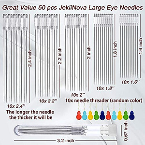 Large-Eye Needles for Hand Sewing, 50pcs Premium Large Eye Sewing Needles with Threaders and Storage Tube 5 Size Large Eye Pointed Stitching Needles for Stitching Crafting Projects and Embroidery