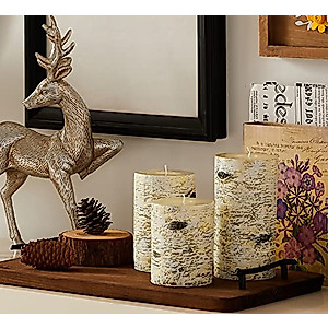 MOZEAL Hand-poured Unscented Candle,Dripless Pillar Candle set of 3,Includes 4", 5" and 6",approx 300 hours Burn Time,Rustic Country Style,for Wedding,Dinner,Christmas,Restaurants and Home decor,Birch