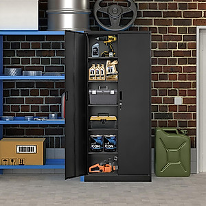 YEEZER Metal Storage Cabinet 71” with 2 Doors and 5 Adjustable Shelves, Garage Steel Locking Cabinet, Tall Cabinets Lockable File Cabinet for Home, Office, Garage, Gym, School. (Black)