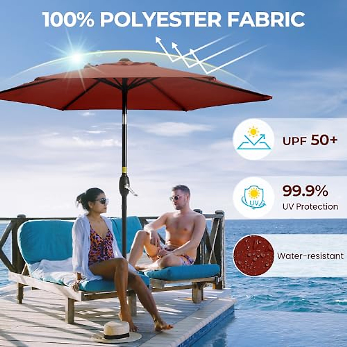 SUNVIVI OUTDOOR 7.5' Outdoor Patio Umbrella, Patio Umbrella, Market Umbrella, Luxury Aluminum Pole Umbrella with Push Button Tilt and Crank, 6 Ribs, Polyester Canopy, Red