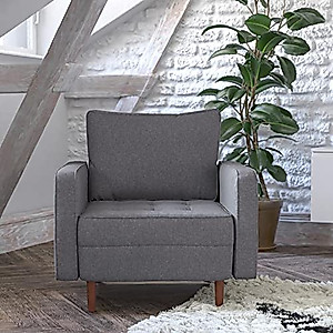 Flash Furniture Hudson Mid-Century Modern Commercial Grade Armchair with Tufted Faux Linen Upholstery & Solid Wood Legs, Set of 1, Dark Gray