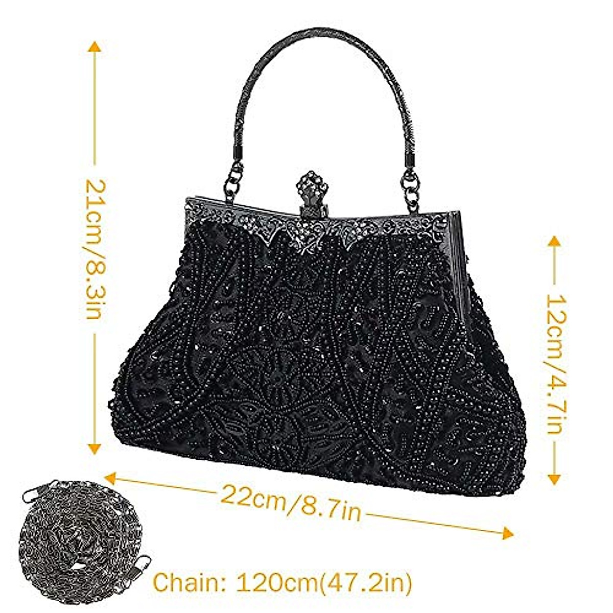 HOOLUCK Vintage Roaring 20s Beaded Sequined Evening Bag 1920s Flapper Clutch Gatsby Pearl Purses and Handbags… (Black)