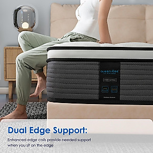 QUEEN ROSE Queen Size Mattress, 12 Inch Pillow Top Hybrid Mattress in a Box, Gel Memory Foam & Individually Pocket Innerspring Bed, Medium Firm CertiPUR-US Certified & Fiberglass Free