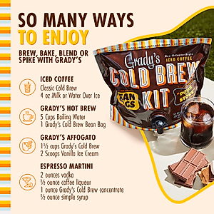 Grady's Cold Brew Coffee | Original | New orleans Style Cold brew Concentrate | Pour & Store Kit with 12 Bean Bags + 1 Pour & Store Pouch | 36 Servings