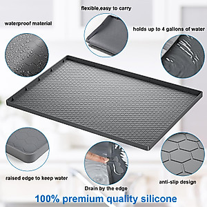 Under Sink Mat - 31" x 22" Waterproof Kitchen Cabinet Mat - Flexible Silicone Under Sink Liner - Kitchen Bathroom Cabinet Mat and Protector for Drips Leaks Spills (Gray)