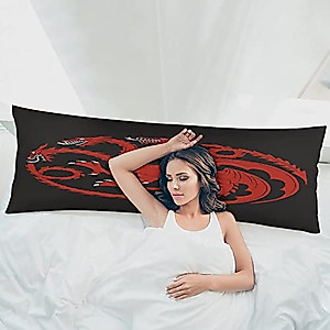 Body Pillow Cover,Red Dragon Stark Bolton Got Khaleesi Daenerys Printed Long Pillow Cases Protector with Zipper Decor Soft Large Covers Cushion for Beding,Couch,Sofa,Home Gift 20"x54"