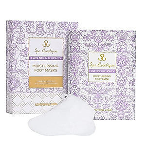 Foot Mask - 5 Pairs Lavender & Honey Foot Spa for Rough Dry Cracked Feet Reduce Dead Skin, Moisturizing Socks for Baby Foot, Relaxing Soft Feet Treatment for Women & Men, Foot Care Christmas Gifts