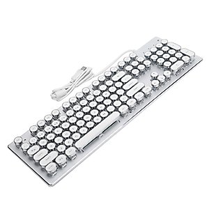 Computer Gaming Keyboard Retro Wired Gaming Mechanical Keyboard Key Portable Keyboard Click with 104 Keys Mixed Light Ergonomic Design Gaming Keyboard(White)