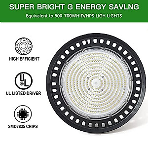 OSTEK 2Pack UFO led high Bay Light 150W, 0-10V Dimmable High Bay LED Lighting Fixture, 5000K, US Hook 5' Cable Barn Workshop Bay Lighting for Garage/Commercial Warehouse/Wet Location