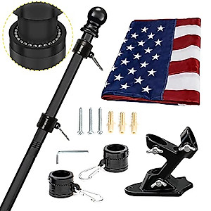 AIVIIN 6FT House Flag Pole Kit, Aluminum Bracket Wall Mounted for Residential Porch Garden Yard Truck Boat Commercial, Black