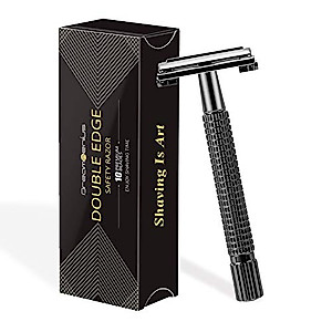 DreamGenius Double Edge Safety Razor, Long Handle Butterfly Open Razors for Men or Women,Single Blade Shaving Razor with 10 Stainless Steel,Double Edge Safety Razor Blades