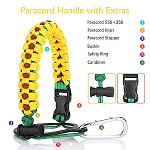 Accmor Water Bottle Handle for 12oz to 64oz Old Version Wide Mouth Hydro Flask, Bottles Accessories Paracord Strap Carrier with Safety Ring and Carabiner for Hiking (Yellow Flower)