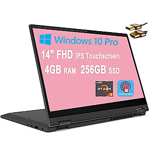 Lenovo Flex 5 14 2-in-1 Business Laptop 14" FHD IPS Touchscreen AMD Quad-Core Ryzen 3 4300U (Beats i7-10510U) 4GB RAM 256GB SSD AMD Radeon Graphics HDMI USB-C Dolby Win10 Pro Grey + HDMI Cable