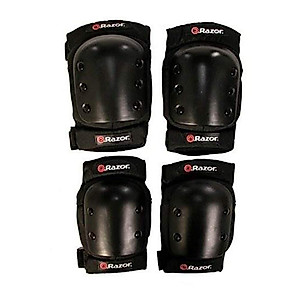 Razor E100 Kids Ride On 24V Motorized Powered Electric Scooter Toy, Speeds up to 10 MPH with Helmet and Safety Elbow Knee Pad Set, Black