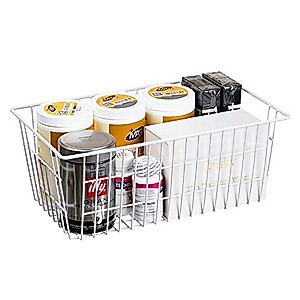 SANNO Freezer Baskets Wire Storage Baskets Farmhouse Organizer Storage Bins Large Organizer Bins for Storage, Office, Bathroom, Pantry Organization Storage Bins Rack with Handles-Set of 2, 15.7"