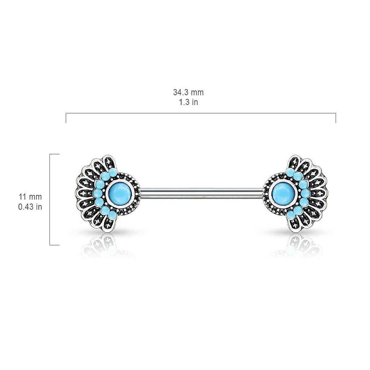 Pierced Owl Synthetic Turquoise Set Tribal Fan Nipple Barbells, Sold as a Pair