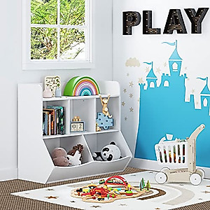 UTEX Toy Storage Organizer with Bookcase, Kid’s Multi Shelf Cubby for Books,Toys, Storage Organizer for Boys,Girls Play Room/Bedroom-White