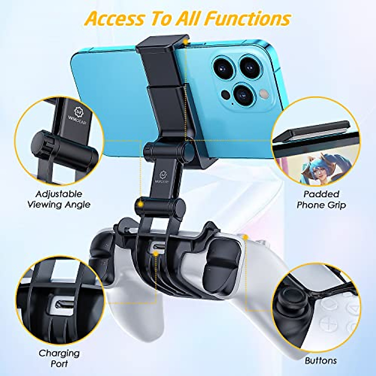 WixGear PS5 Controller Phone Mount Clip, Mobile Gaming Clip CellPhone Stand Holder Replacement for Playstation 5 Dualsense Controller Remote Play