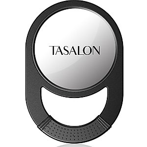 TASALON Unbreakable Hand Mirror, Hand Mirrors with Handle, Salon Mirror, Barber Mirror for Hair, Anti-Slip Hand Held Mirror with Rubber Grip for Travel, Makeup, Shaving, Shower, Camping - Black
