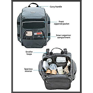 Baby Brezza Ultimate Changing Station Baby Diaper Bag Backpack - Extra Large Capacity Design with 17 Pockets, Perfect for 1 Baby or Twins, Grey