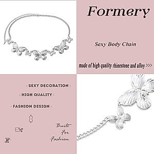 Formery Sexy Crystal Body Chain Shiny Rhinestone Butterflies Waist Chain Beach Daily Party Belly Chains Accessories for Women