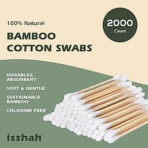 Bamboo Cotton Swabs - 2000 Count - FSC Certified and PETA Approved, Eco Friendly Double Tips, Plastic Free Ear Sticks, All Natural 100% Biodegradable Organic Cotton Buds by Isshah