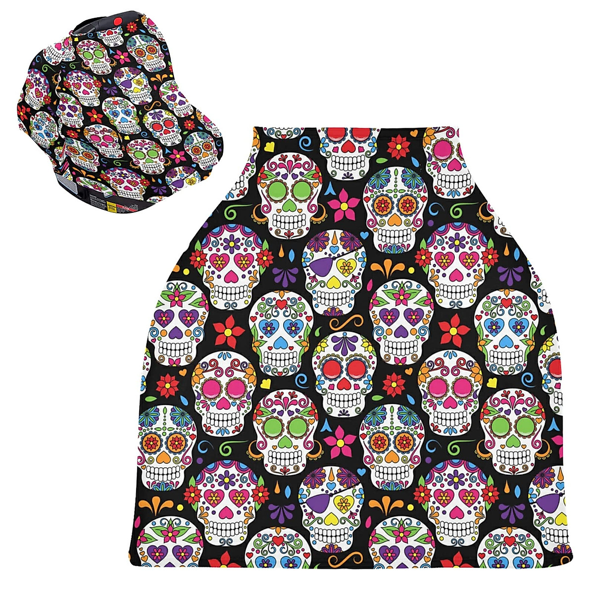 Nursing Cover Breastfeeding Scarf Day of Dead Sugar Skull- Baby Car Seat Covers, Infant Stroller Cover, Carseat Canopy(m)