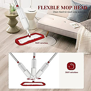 Nofaner Spray Mop, Mops for Floor Cleaning Kitchen Dry Wet Flat Mop with 22 Oz Refillable Bottle 4 Washable Pads 1 Slicker Scraper for Wood Laminate Vinyl Ceramic Hardwood Tiles