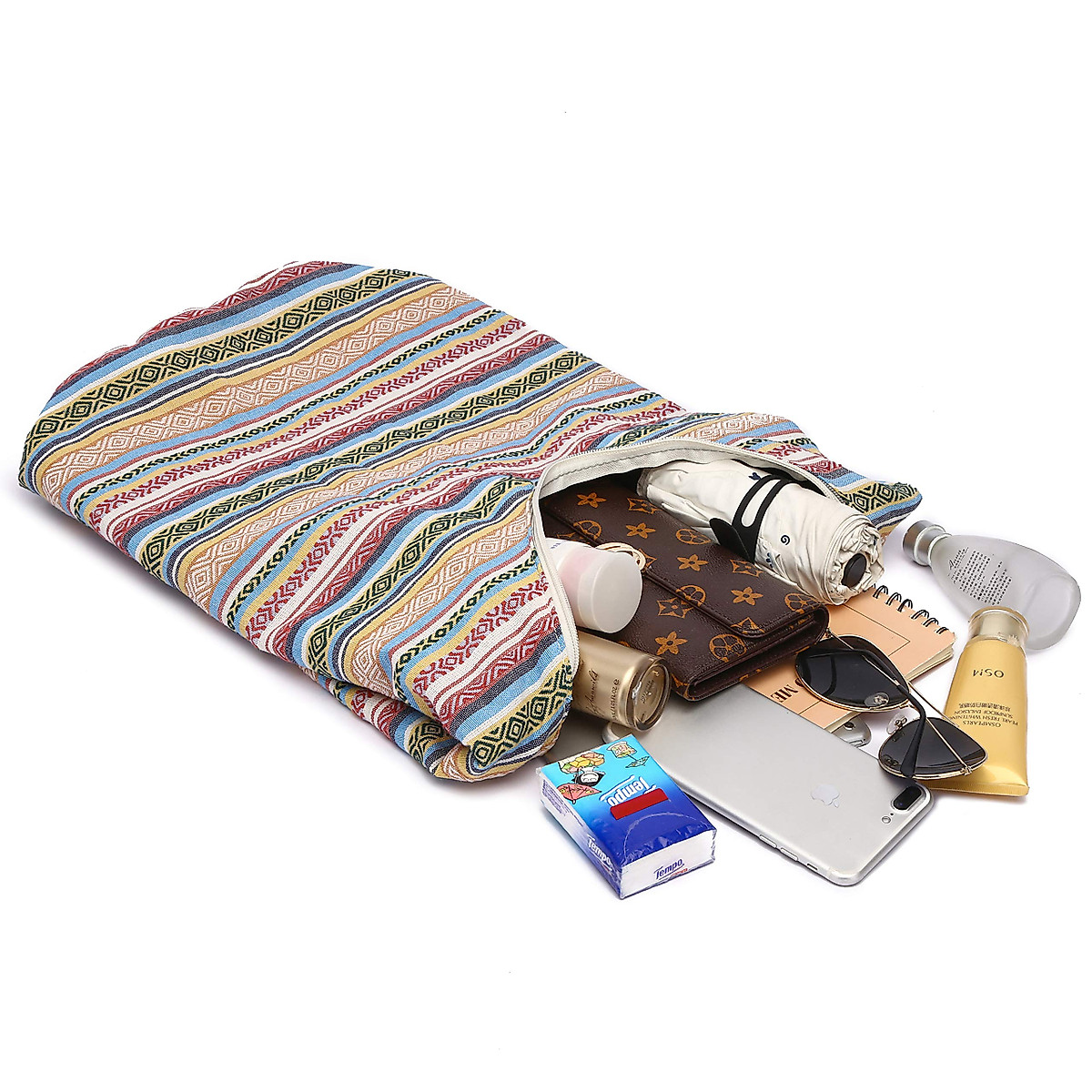 Women Shoulder Handbags Fashion canvas Hippie Crossbody Bags Bohemian Animal Prints Hobo Bags (Off-white)