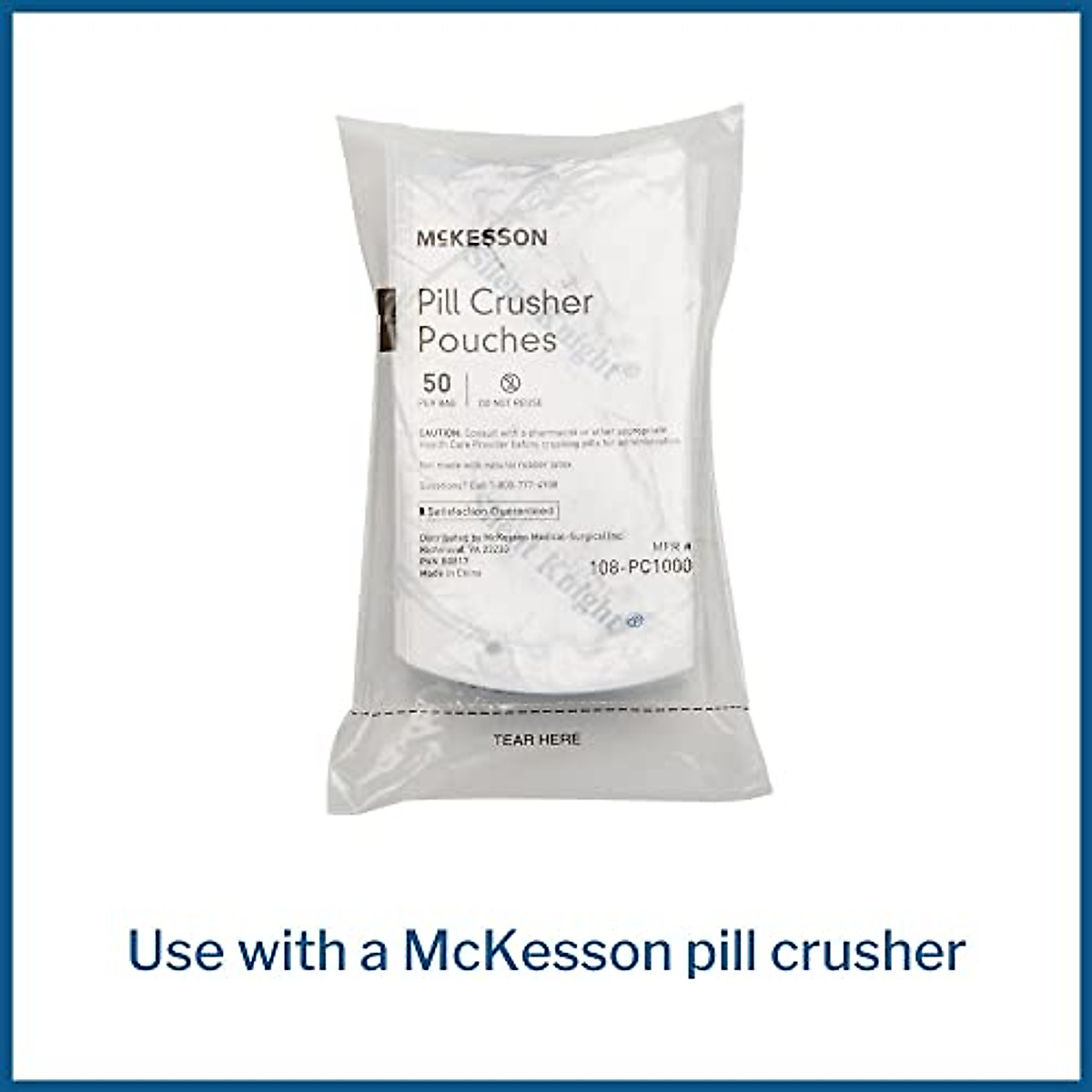 McKesson Pill Crusher Pouches, Single Use, Disposable, Clear, 50 Count, 20 Packs, 1000 Total, 50 Count, 20 Packs, 1000 Total