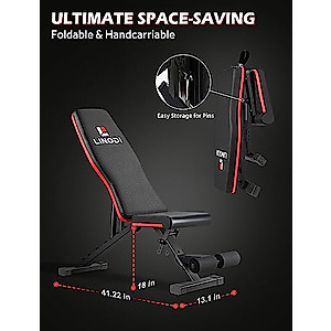 LINODI Weight Bench, Adjustable Strength Training Benches for Full Body Workout, Multi-Purpose Foldable Incline Decline Home Gym Bench