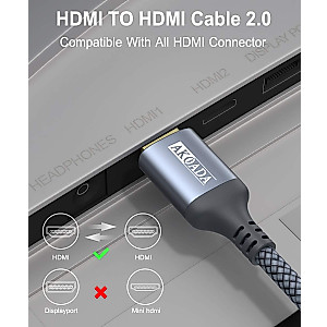 AkoaDa 4K HDMI Cable 6.6FT, 18Gbps High Speed HDMI 2.0 Braided Cable, Supports 4K 60Hz, 2K, 1080P, HDCP2.2 Compatible with Roku/Fire TV/PC/PS5/4/X-Box