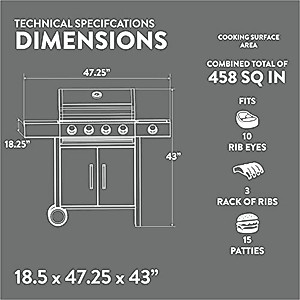 Gas One 4 Burner Gas Grill – Premium Propane Grill with Side Burner – Outdoor Grill Cabinet Style with Wheels - High-Temperature Paint Coating Gas BBQ Grill – Elegant and Luxurious Design